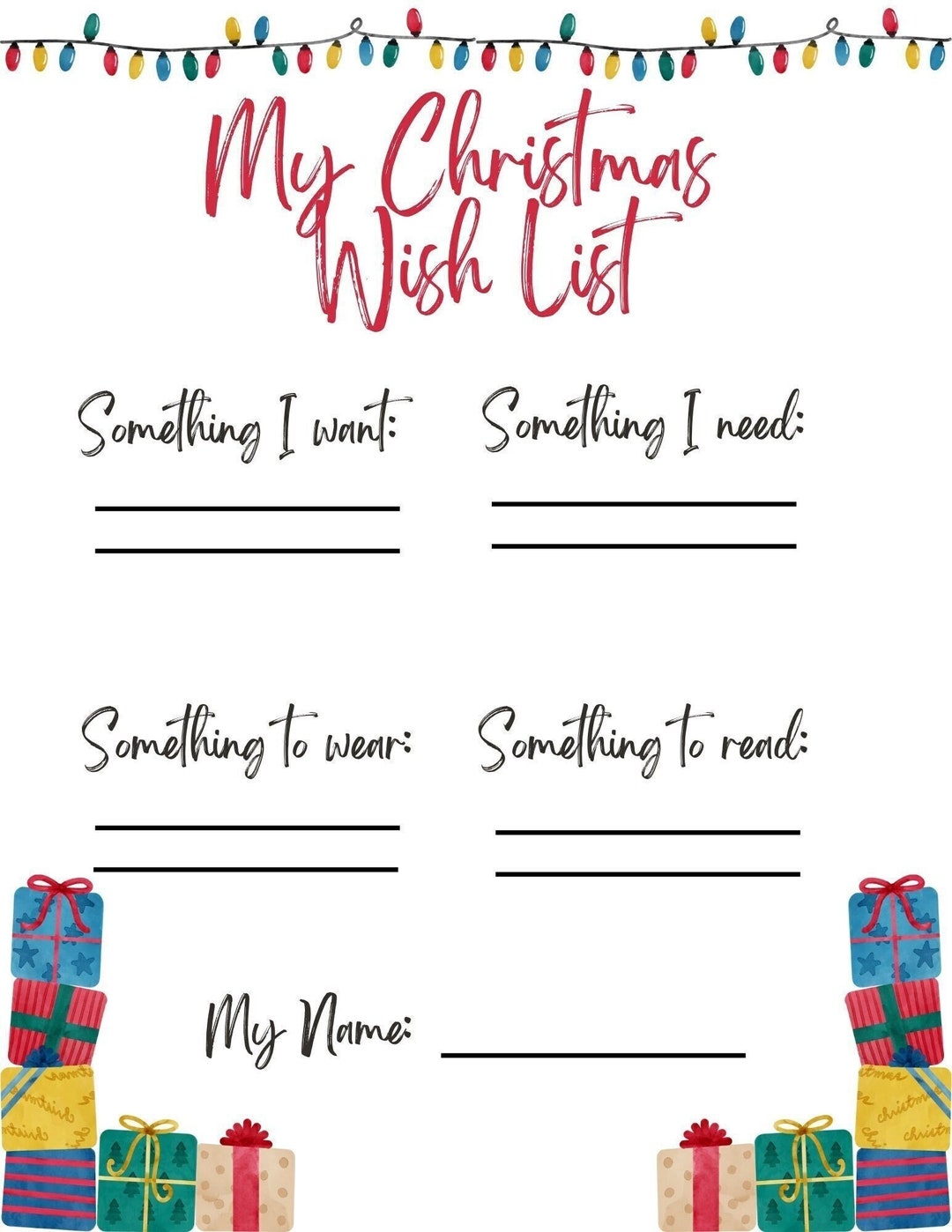 Christmas Wish List (4 Gift Rule) Printable - Etsy
