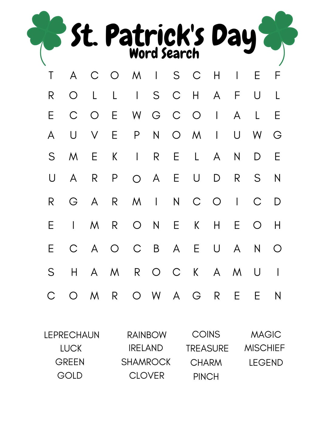 St. Patrick's Day Word Search - Etsy