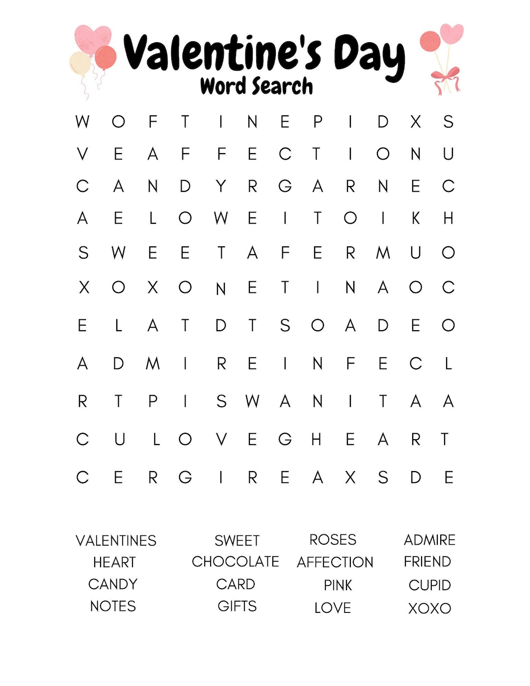 Valentine's Day Word Search - Etsy