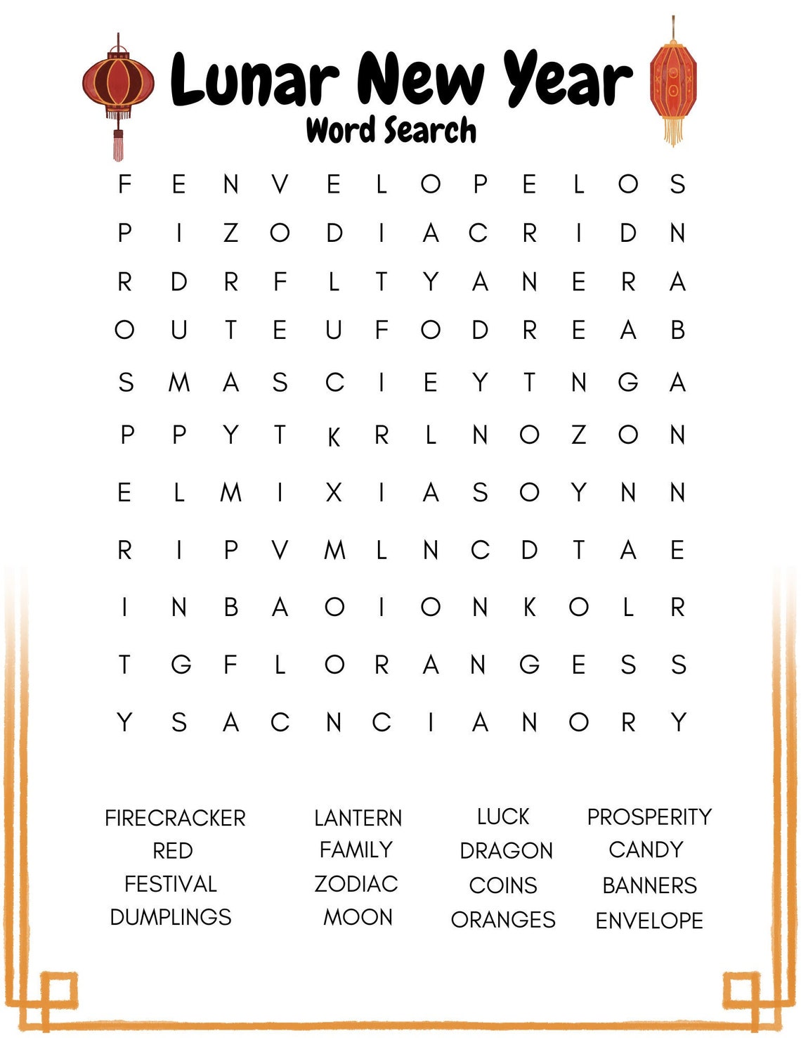Lunar New Year Word Search, Chinese New Year Word Search - Etsy