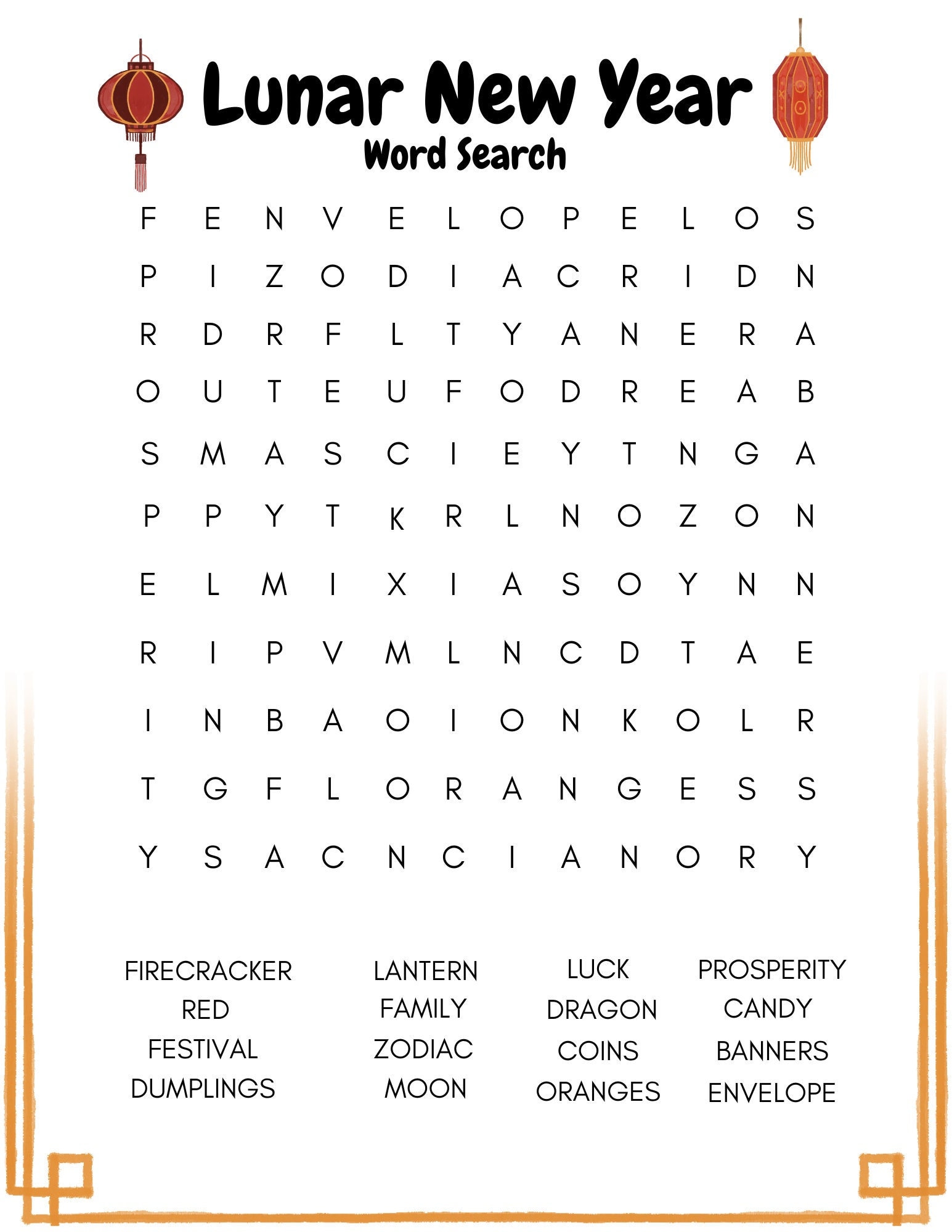 Lunar New Year Word Search, Chinese New Year Word Search - Etsy