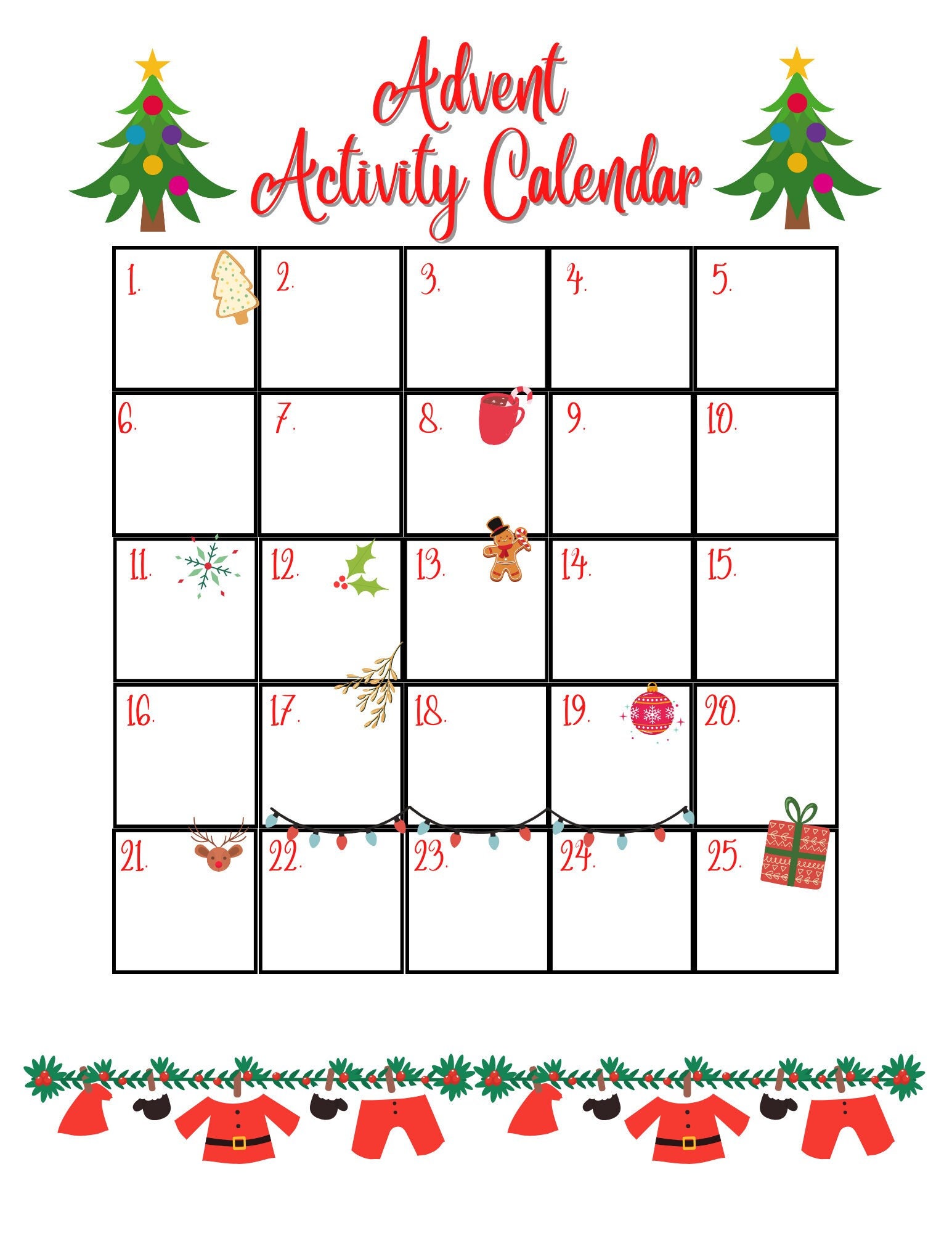 Advent Activity Calendar, Christmas Bucket List, Customizable, Fill-in ...