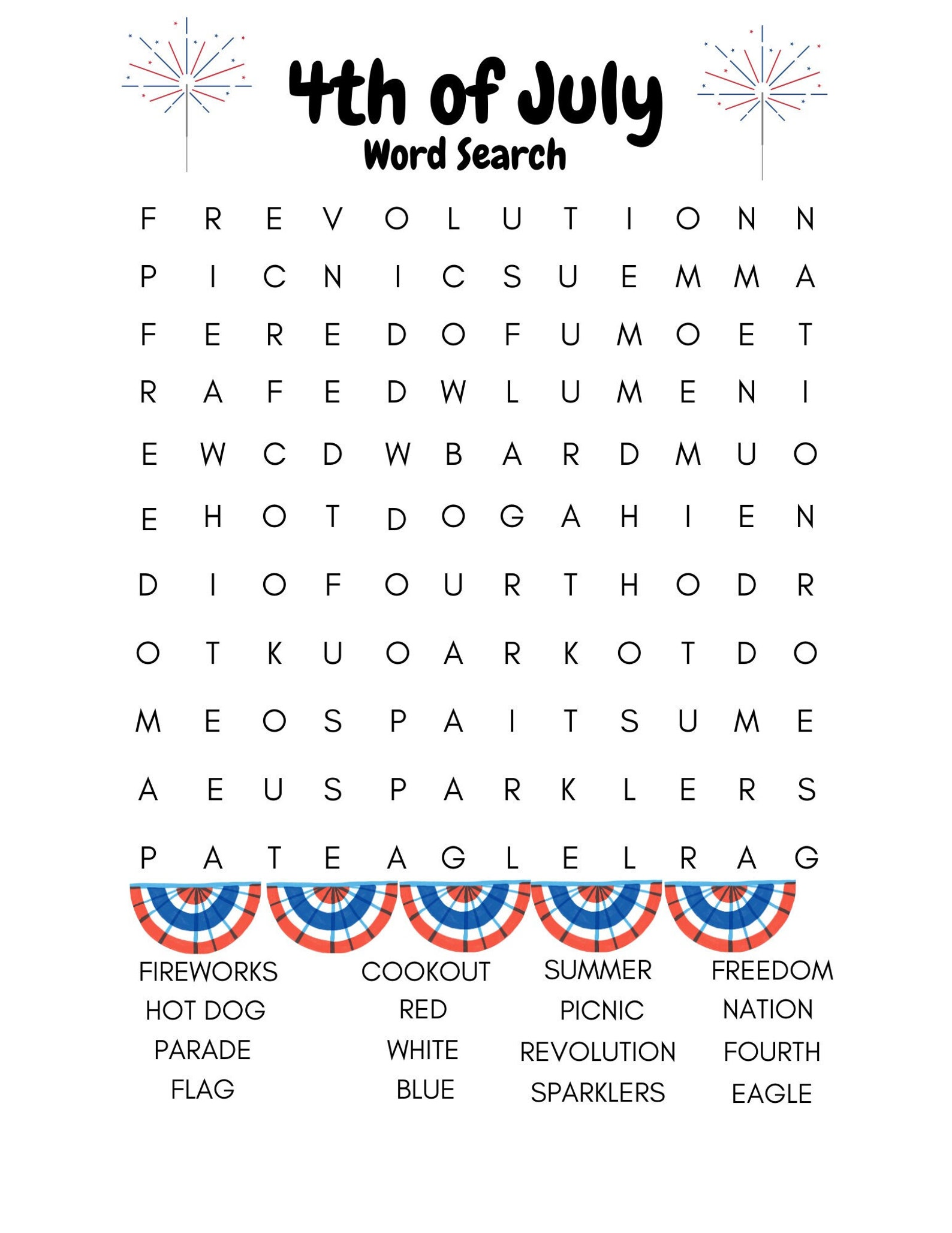Fourth of July Word Search, Independence Day Word Search, 4th of July ...