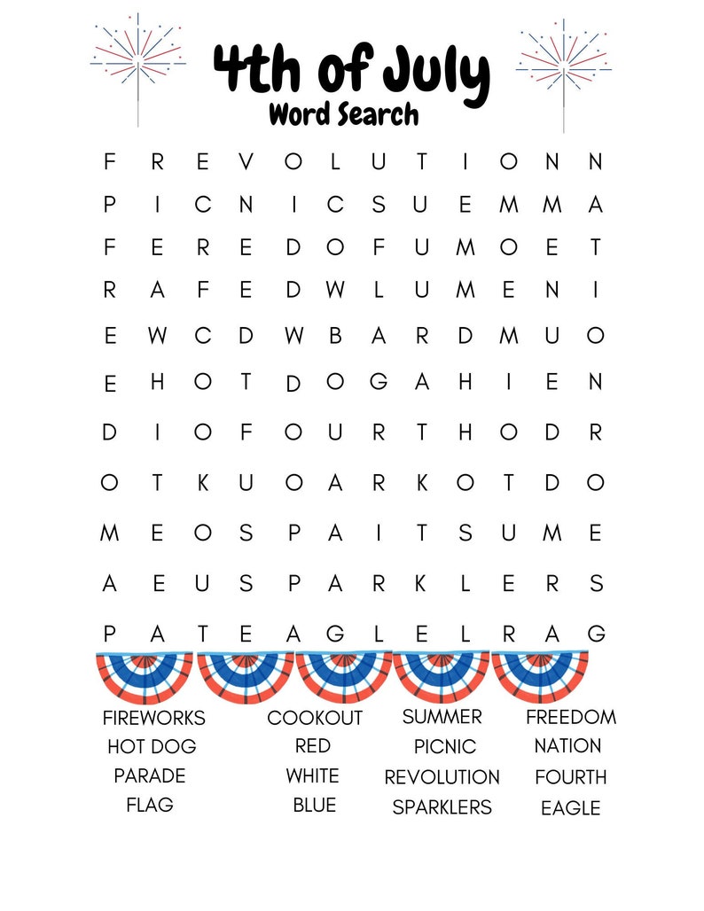 Fourth of July Word Search, Independence Day Word Search, 4th of July ...