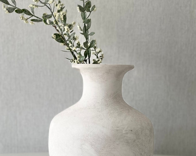White Ceramic Vase: Medium Stone Effect Faux Flower Vase - Etsy UK
