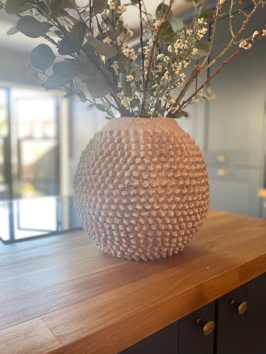 Bobble Textured Cement Vase: Neutral Stone Color, Faux Botanical ...