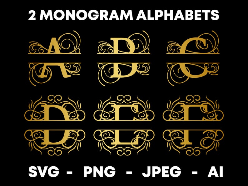 Monogram SVG/JPEG/PNG Fancy Alphabet Split Name Frame - Etsy