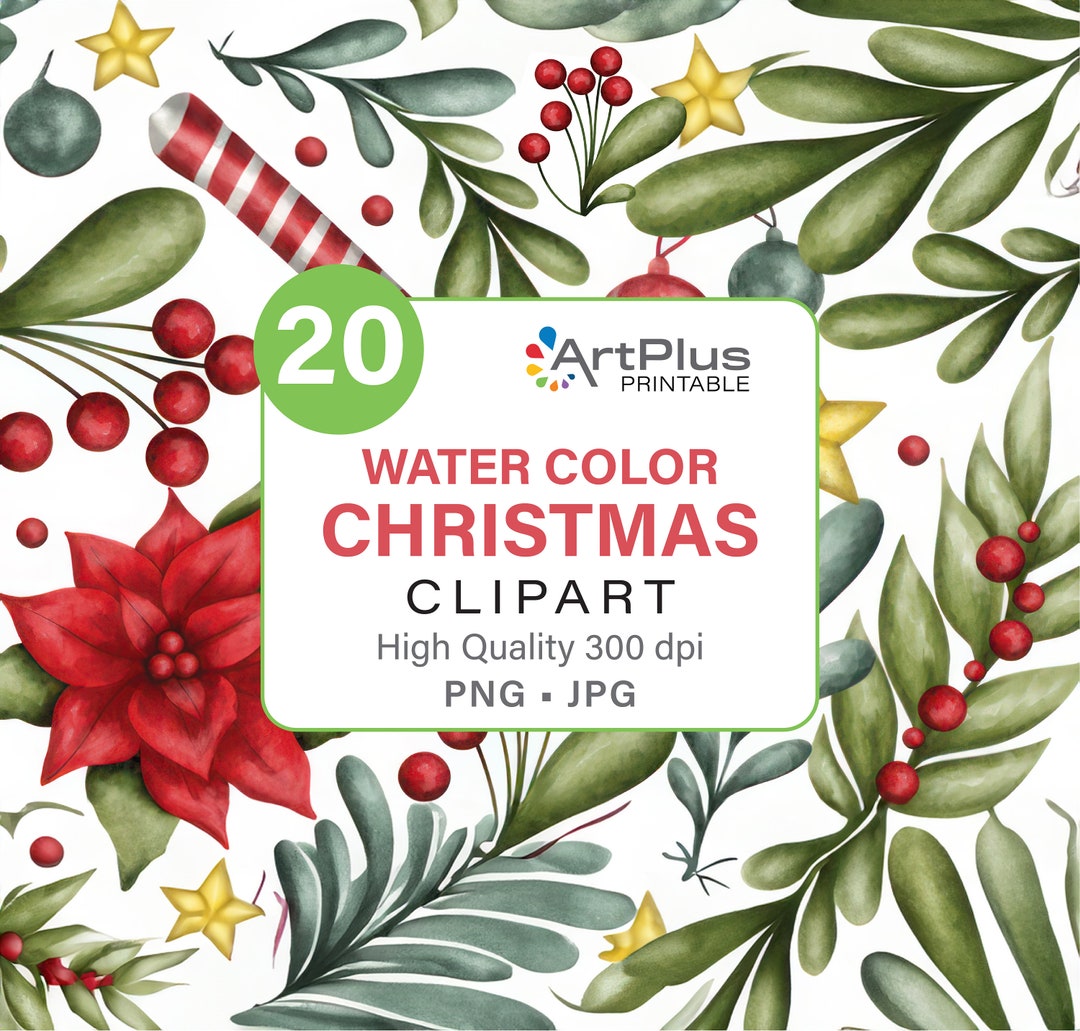 20 Watercolor Christmas Clipart High-quality PNG and JPG Digital ...
