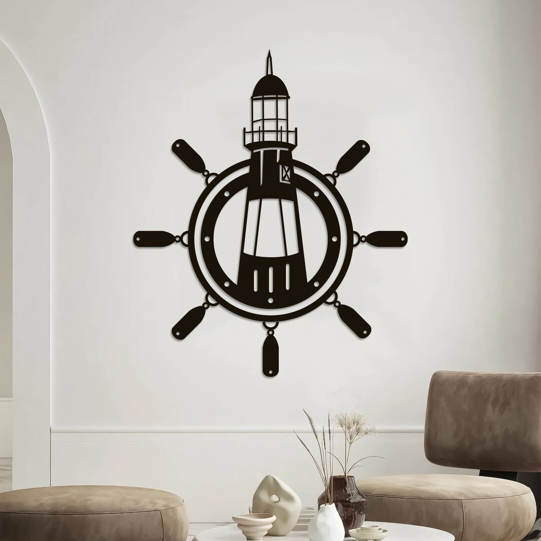 Lighthouse and Ship Helm Metal Wall Art Ship Whell Wall - Etsy