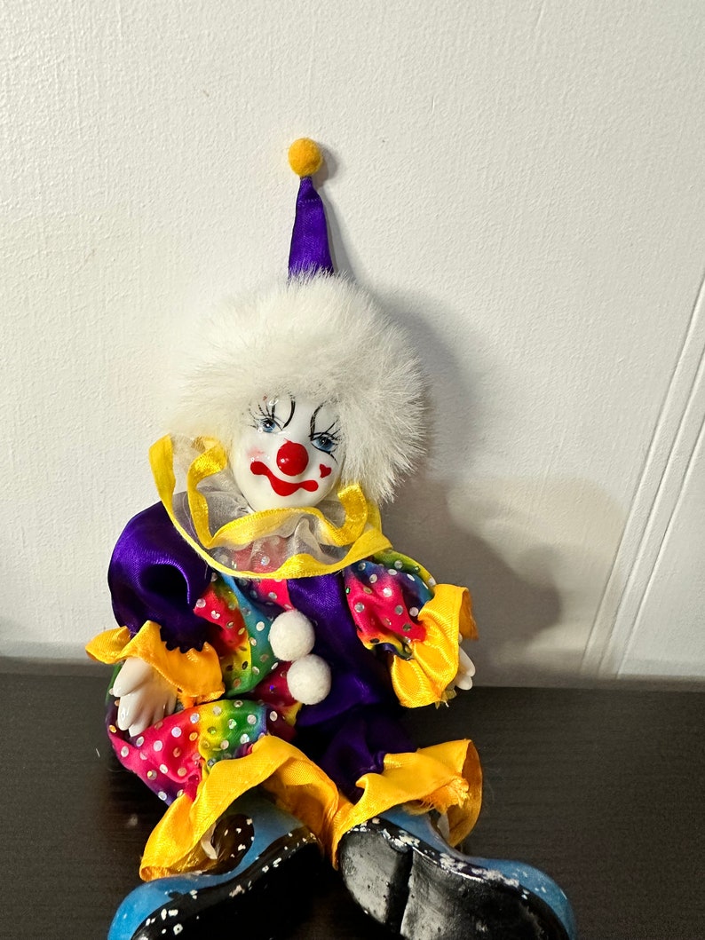 Vintage Clown Colorful Clown Doll Porcelain Head Sandbag Body - Etsy