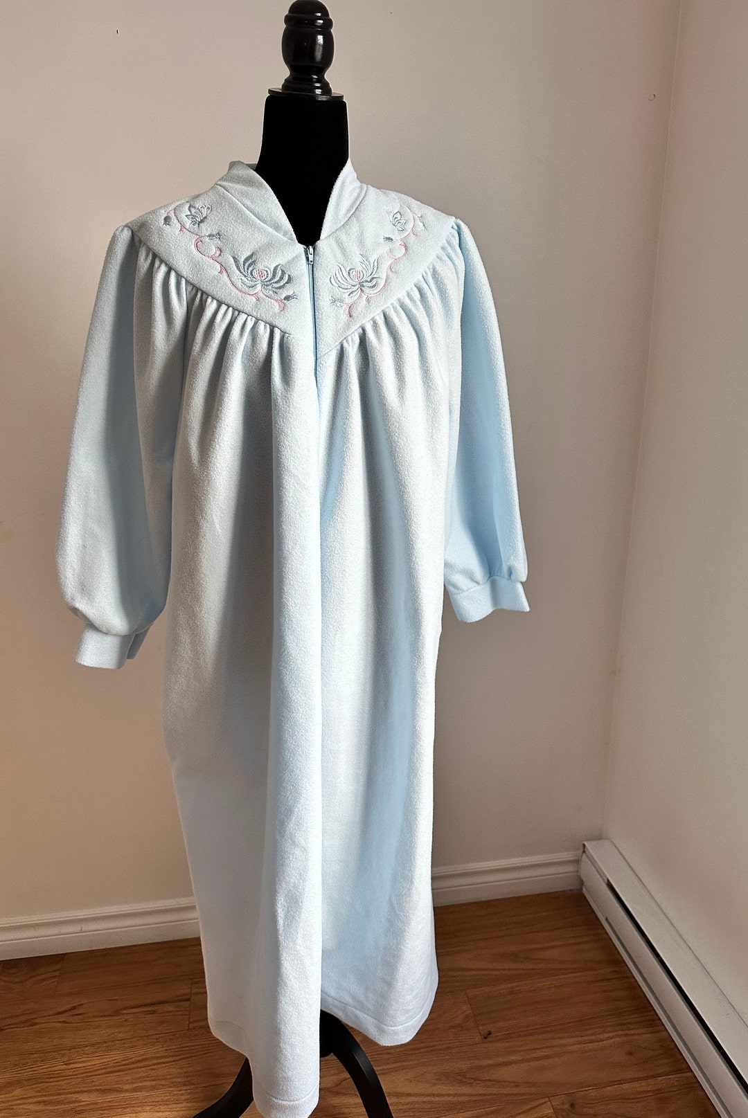 Light Blue Velour Micro Fleece Long Sleeve Snap Front Robe - Etsy
