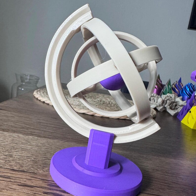 3d-printed Gyroscope Sculpture - Customizable Color Orb, Kinetic Desk ...