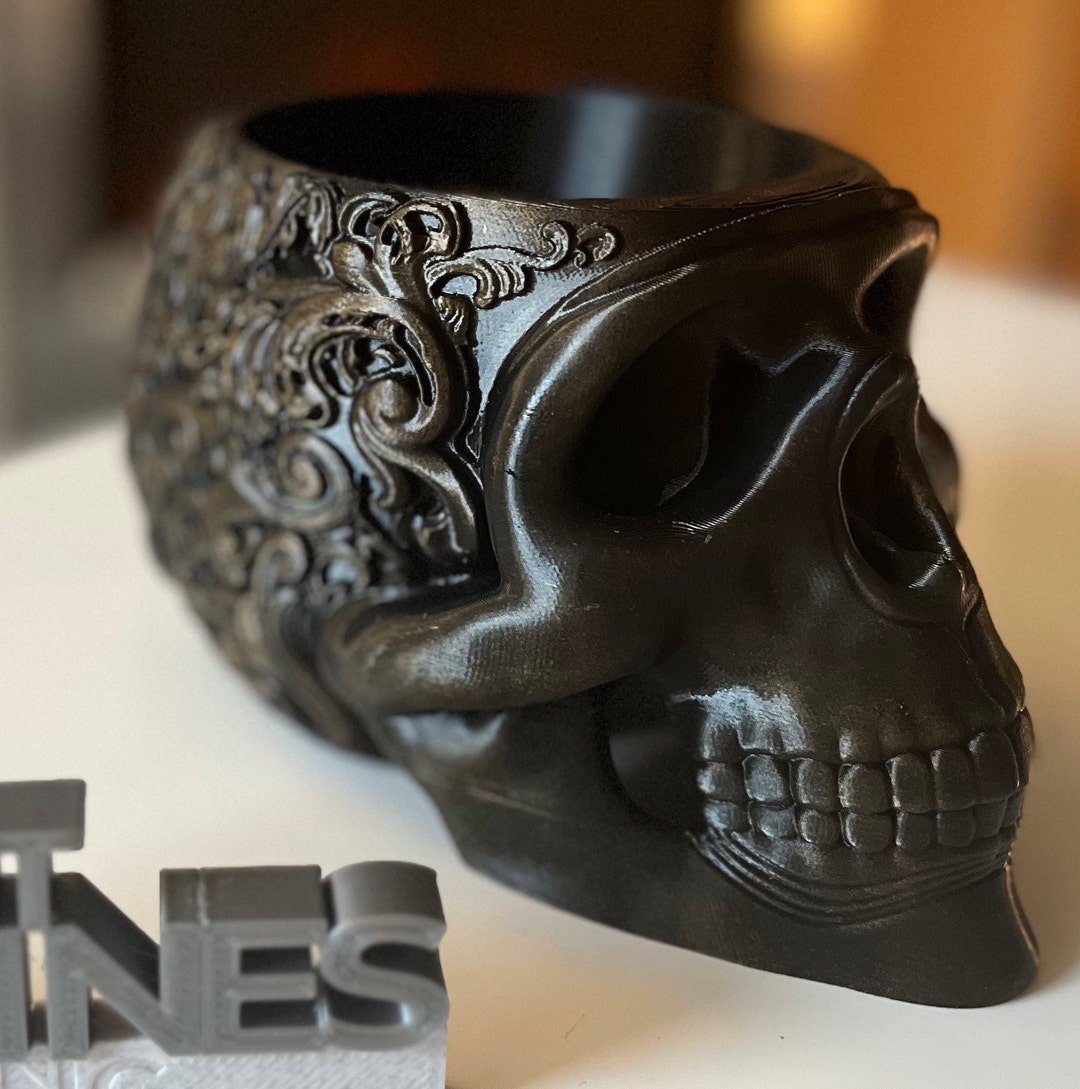 3D Printed Skull Bowl Pattern Design Gold Brushed Key Bowl Skull Decor ...