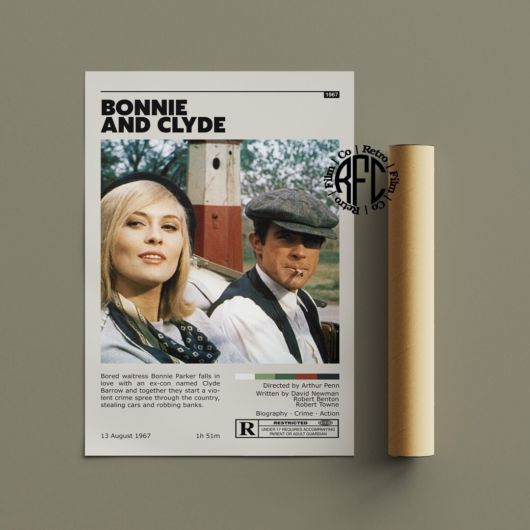 Bonnie and Clyde Retro Vintage Poster | Minimalist Movie Poster | Retro ...