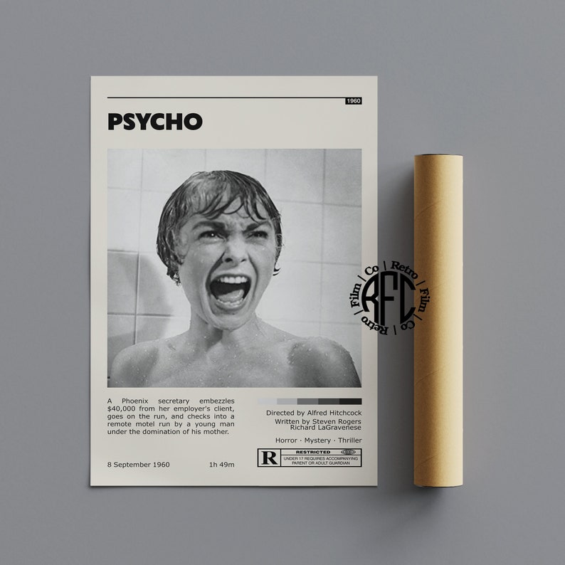 Psycho Retro Vintage Poster | Minimalist Movie Poster | Retro Vintage ...
