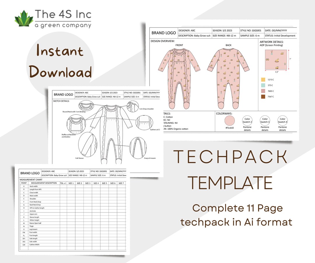 Complete 11 Page Tech Pack Template, Available in Illustrator.ai Format ...
