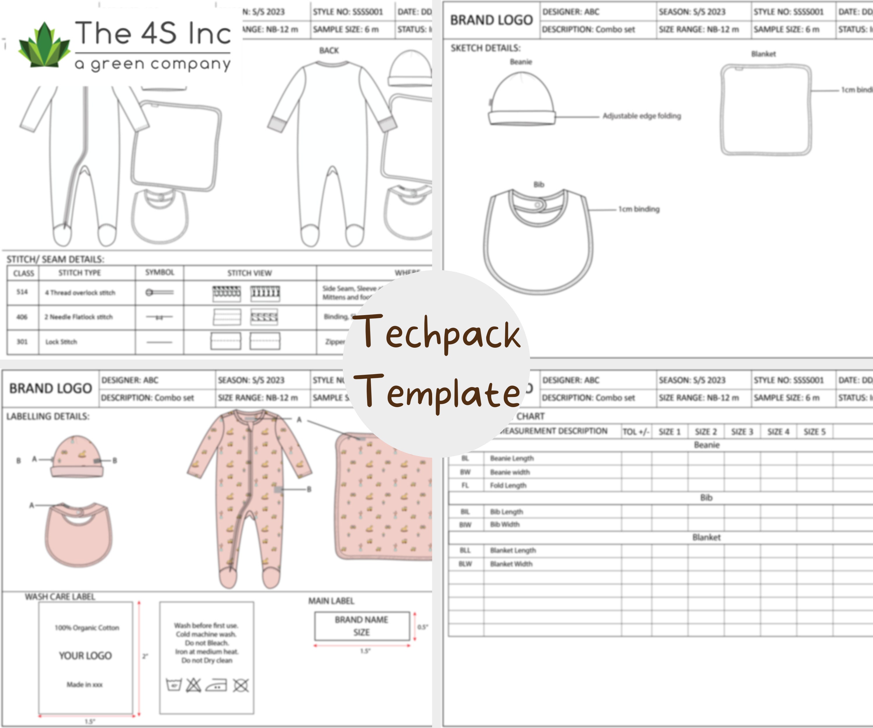 Baby Combo Set Tech Pack Template, Available in Illustrator.ai ...