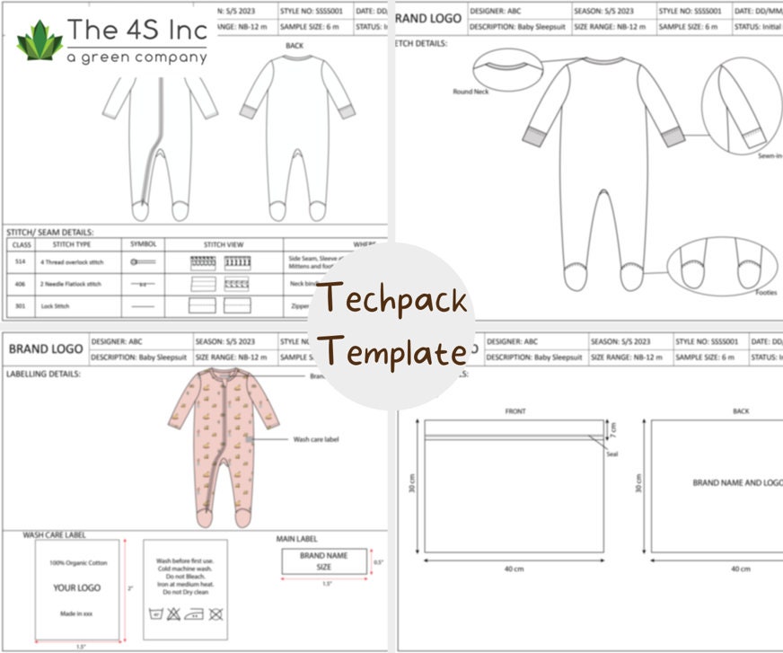 Complete 11-page Tech Pack Template, Available in Illustratorformat for ...