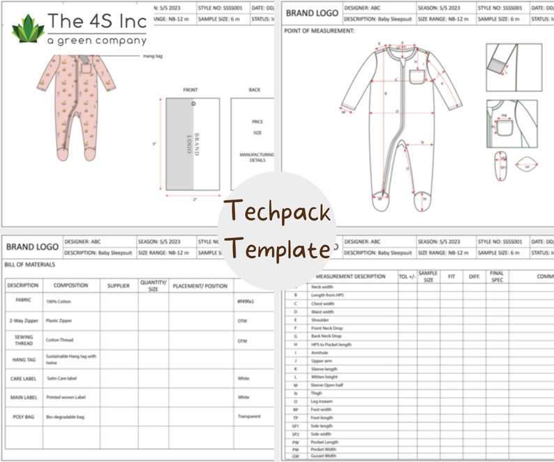Complete 11 Page Tech Pack Template, Available in Illustrator.ai Format ...