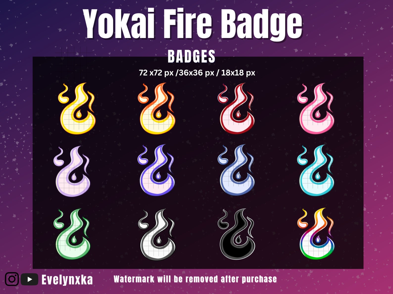 Yokai Fire Twitch Sub Badges / Twitch Emote / Fire Emote / Twitch Sub ...