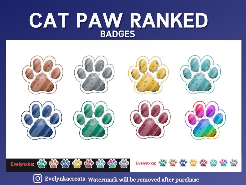 Cute Cat Paw Ranked Edition / Sub Badges and Bit Badges for Twitch ...