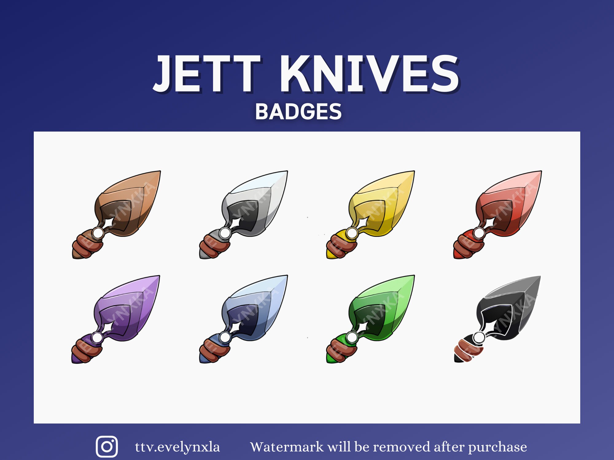 8x JETT KNIVES Sub Badges/ Bit Badges / Valorant BADGE / Twitch ...