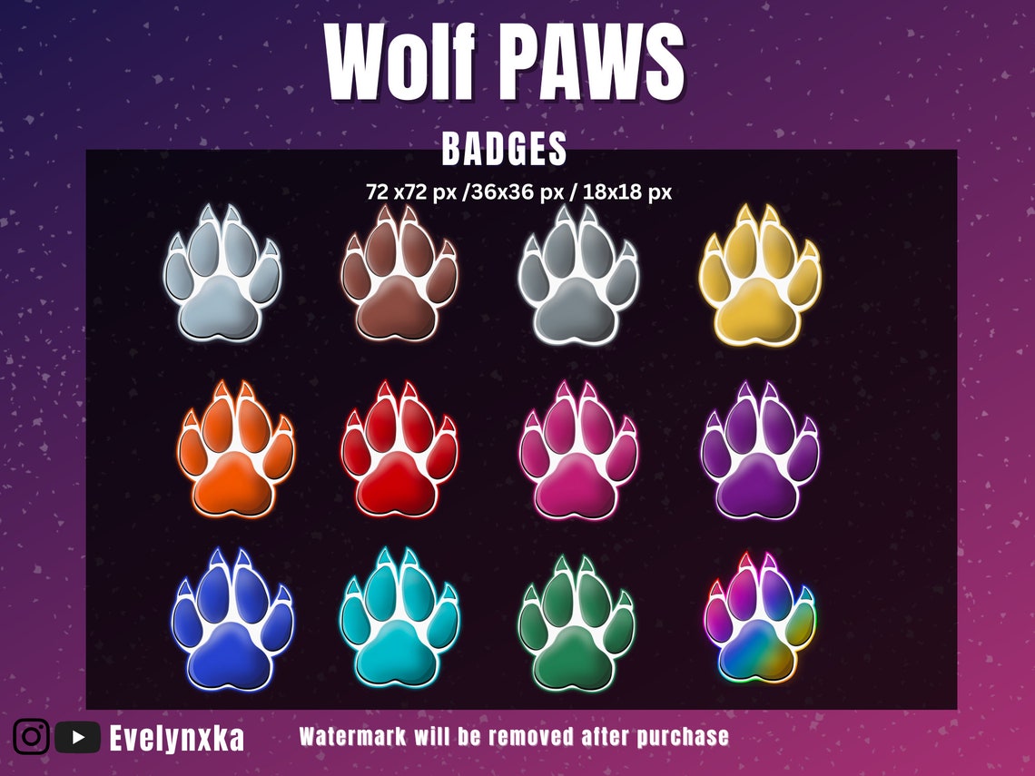 WOLF PAWS Sub Badge / Twitch Badges / Neon Badges / Twitch Stream ...