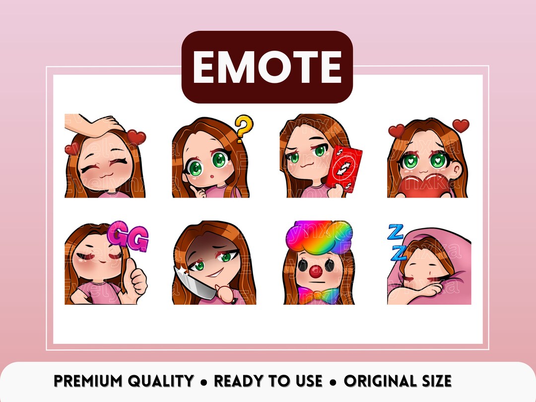 8x Ginger Emote With Green Eyes / Love, Reverse Card, Clown, Knife, Gg ...