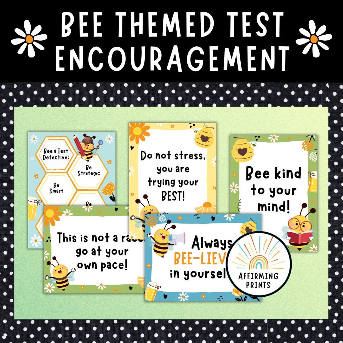 Bee Themed Test Encouragement, Testing Strategies Poster, Bee Treat Tag ...