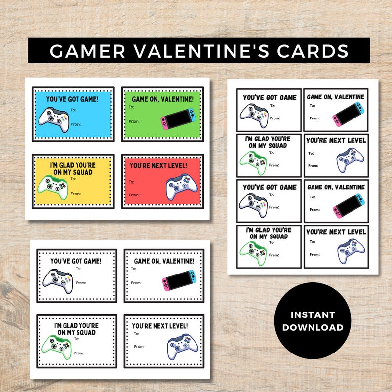 Gamer Printable Valentine's Cards, Gamer Valentine's - Etsy