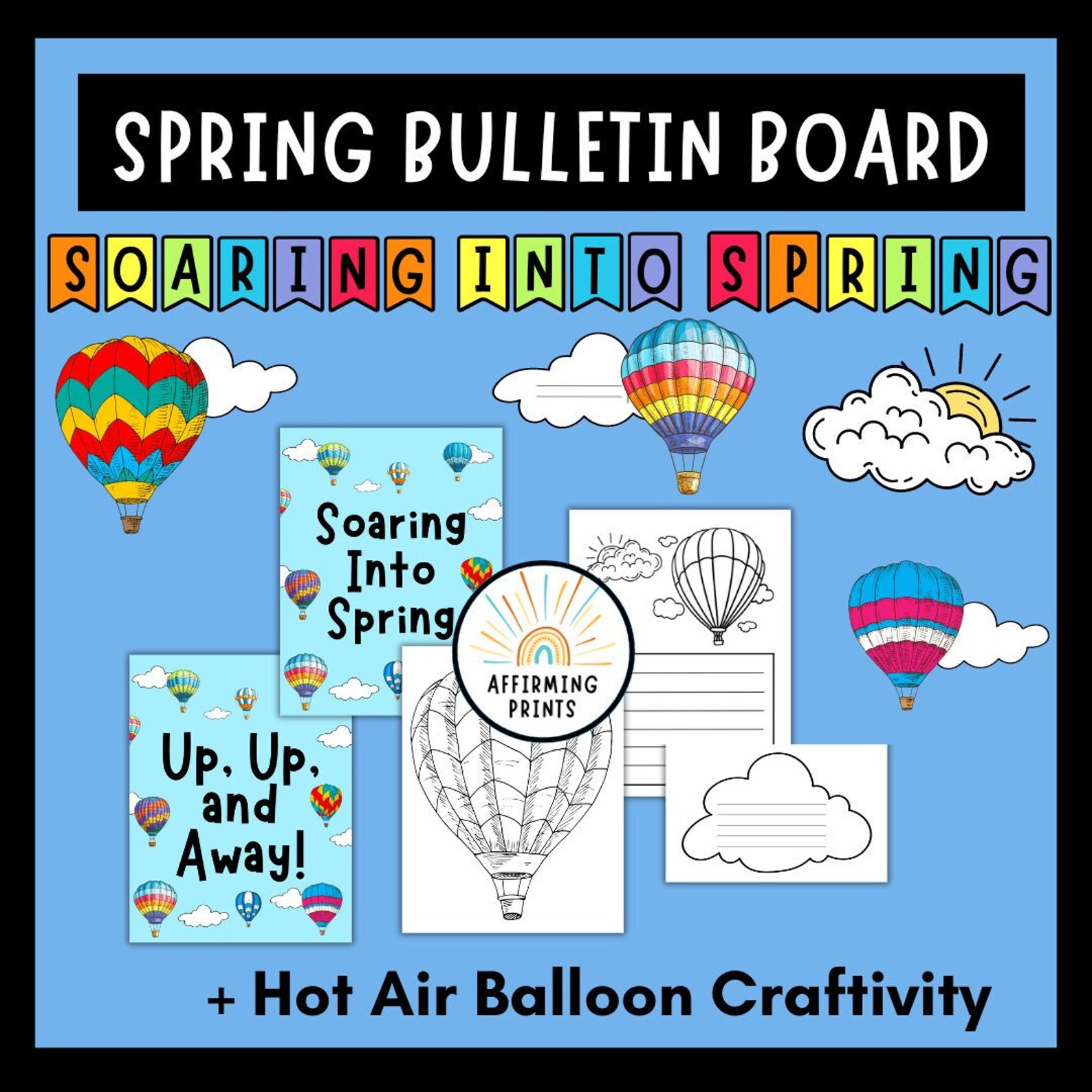 Spring Bulletin Board Kit, Hot Air Balloon Craft (printable PDF) - Etsy
