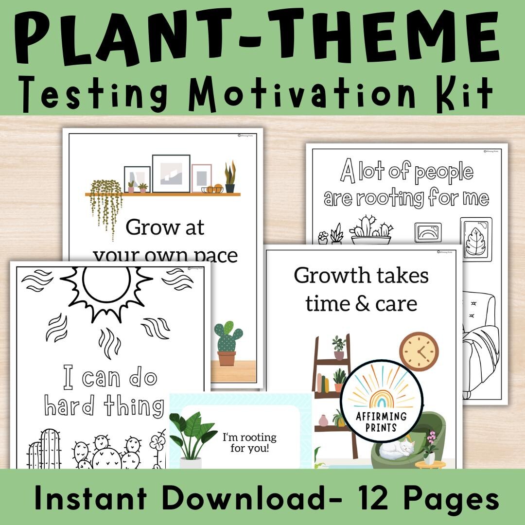 Plant Theme Testing Encouragement Notes, Testing Motivation Coloring ...