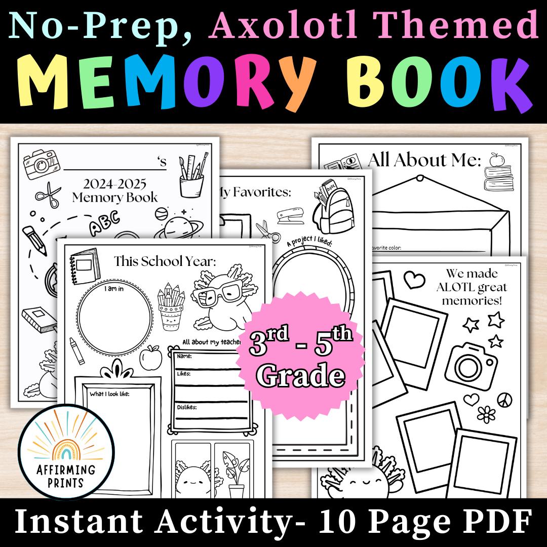Axolotl Theme School Memory Book, End of Year Activities (printable PDF ...
