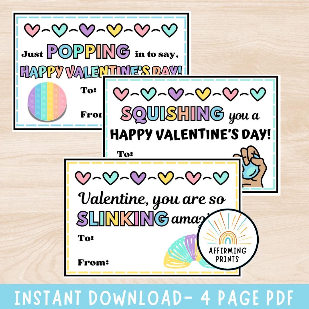 Pop It Valentine's Cards, Fidget Valentine's Day Cards , Downloadable ...