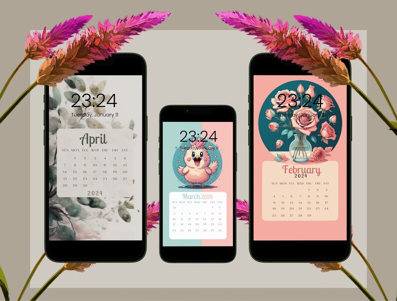 Phone Wallpapers Calendar 2024 - Etsy