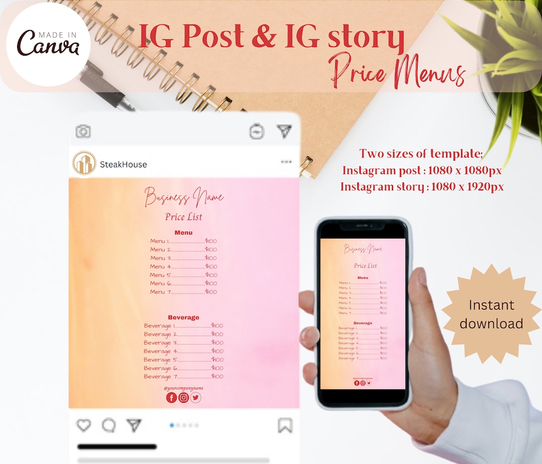 Instagram Price Menus List for Instagram Post and Instagram Story ...