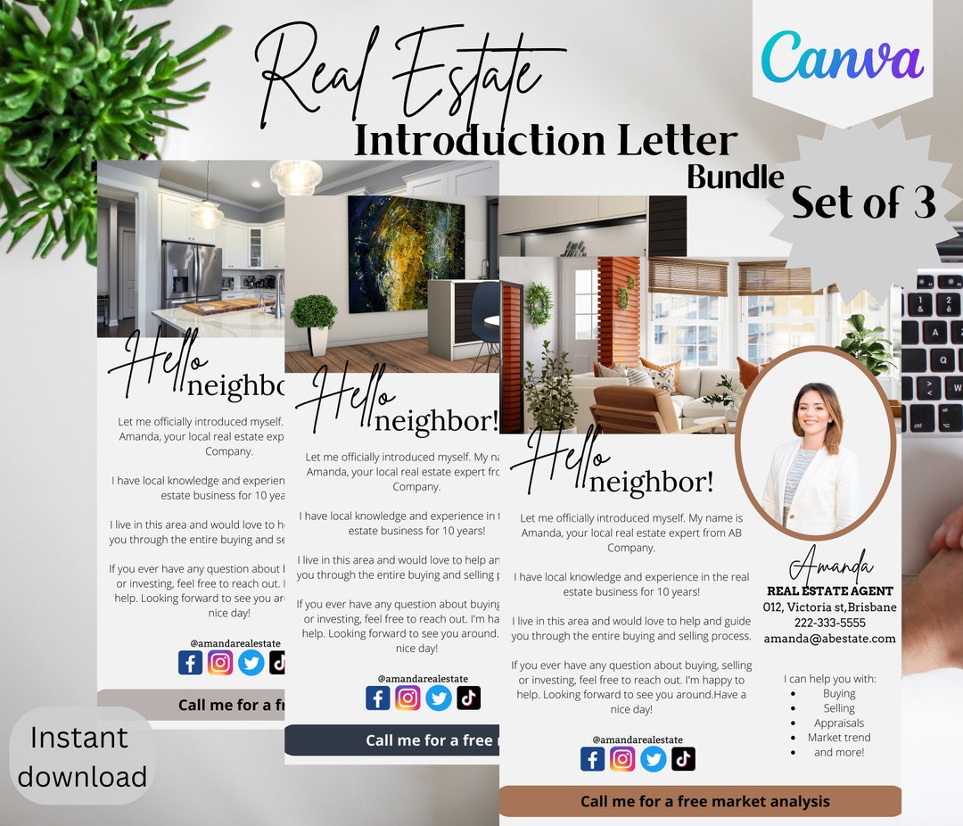 Realtor Introduction Letter Bundle With 3 Set of Neighbor Intro ...