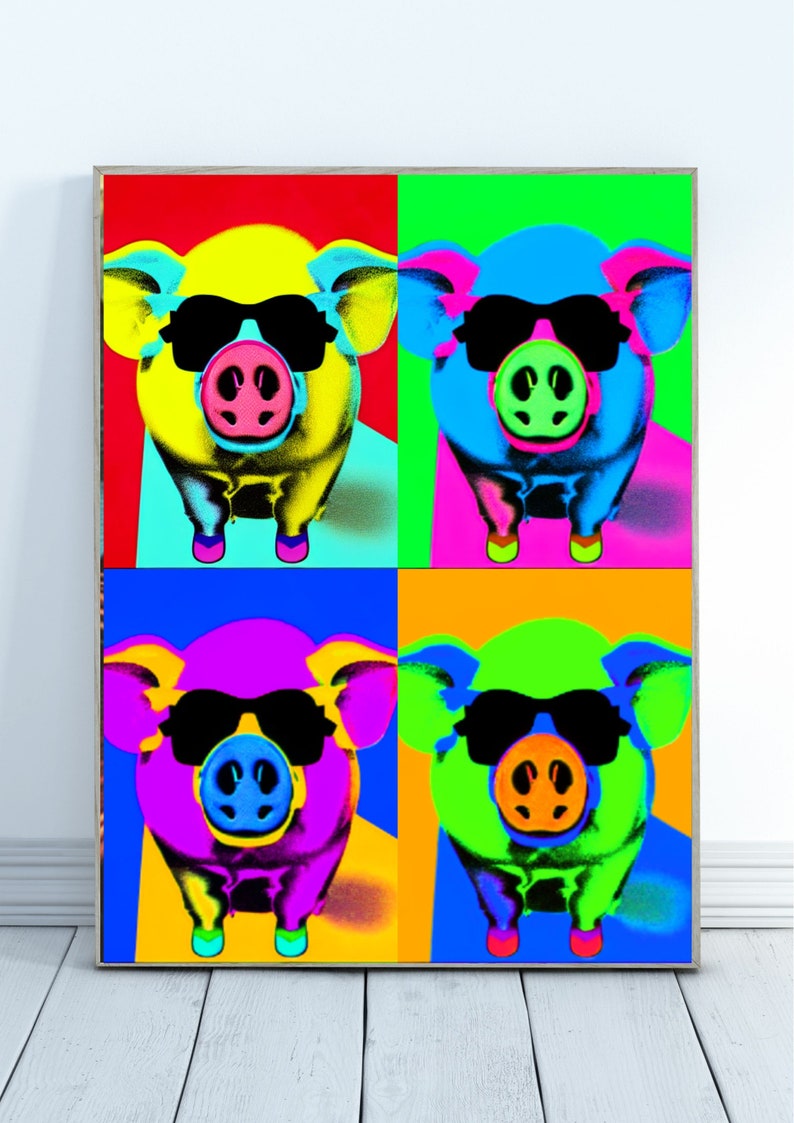 Andy Warhol Inspired Pigs in Sunglasses Digital Print, Downloadable ...