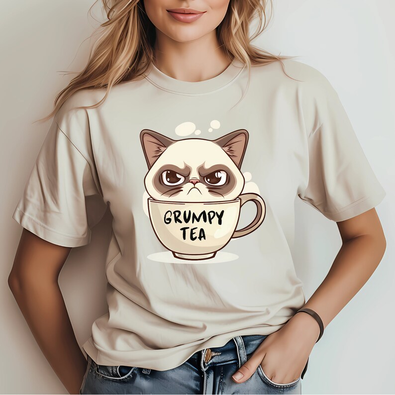 Grumpy Cat T-shirt, Cat Gift, Funny Cat Shirt, Funny Cat in Cup Shirt ...