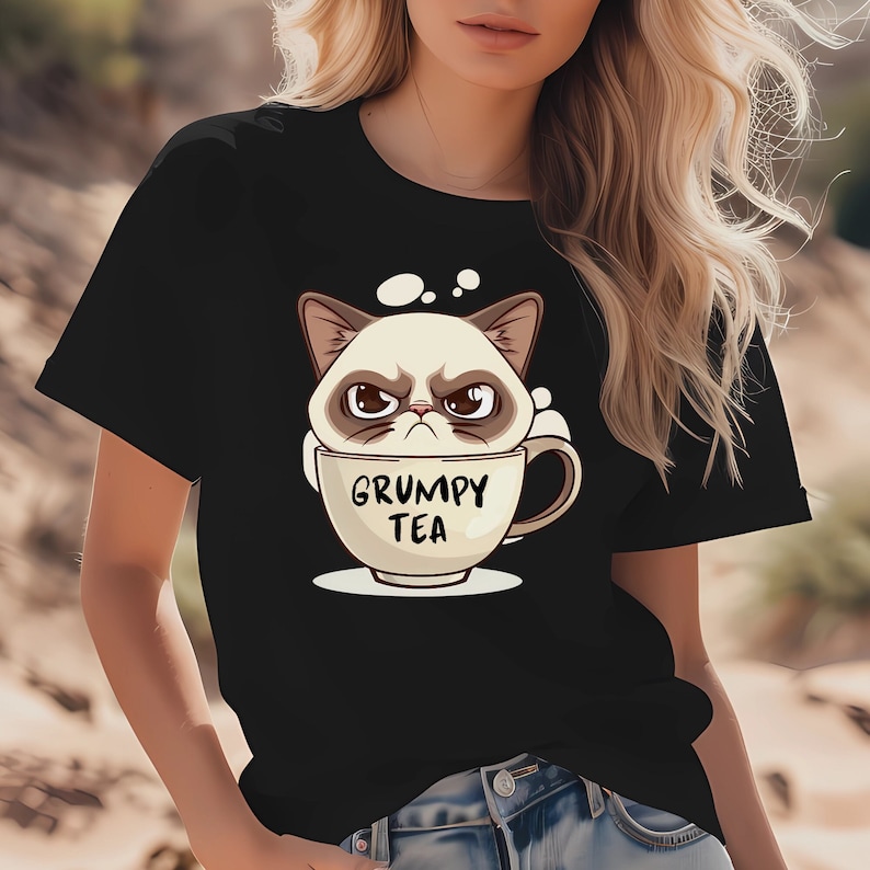 Grumpy Cat T-shirt, Cat Gift, Funny Cat Shirt, Funny Cat in Cup Shirt ...