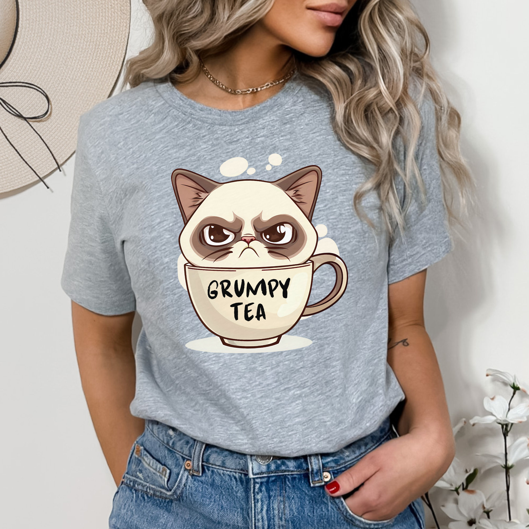 Grumpy Cat T-shirt, Cat Gift, Funny Cat Shirt, Funny Cat in Cup Shirt ...