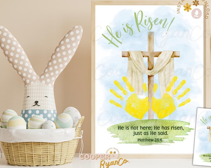 PRINTABLE Easter Handprint Art Craft for Kids, He is Risen Keepsake Art ...