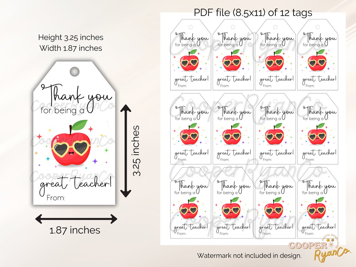 Teacher Thank You, Printable Gift Tags, Teacher Appreciation Week ...