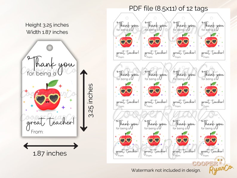 Teacher Thank You, Printable Gift Tags, Teacher Appreciation Week ...