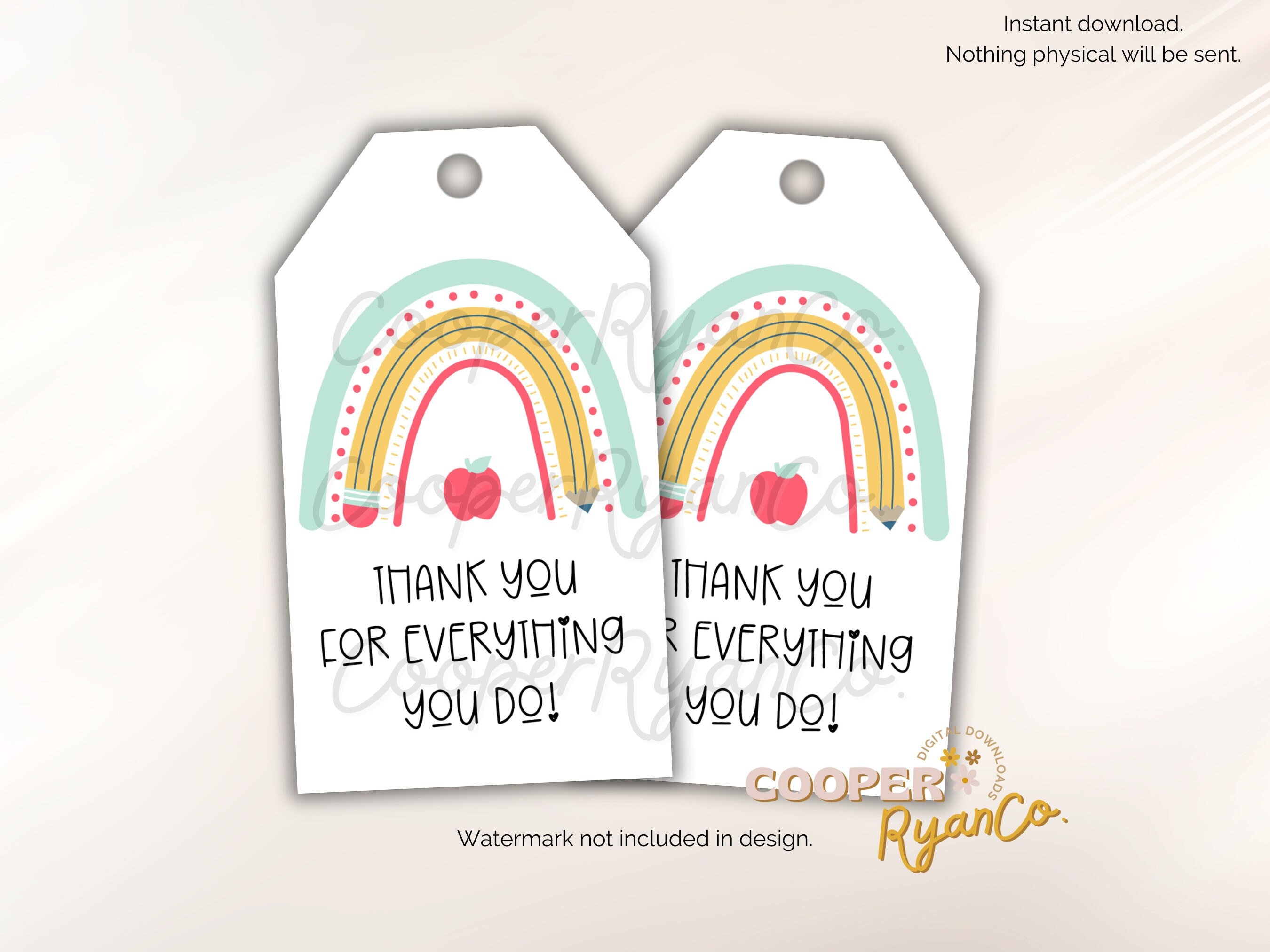 Teacher Thank You Gift Tag, Teacher End Year Gift, Teacher Appreciation ...