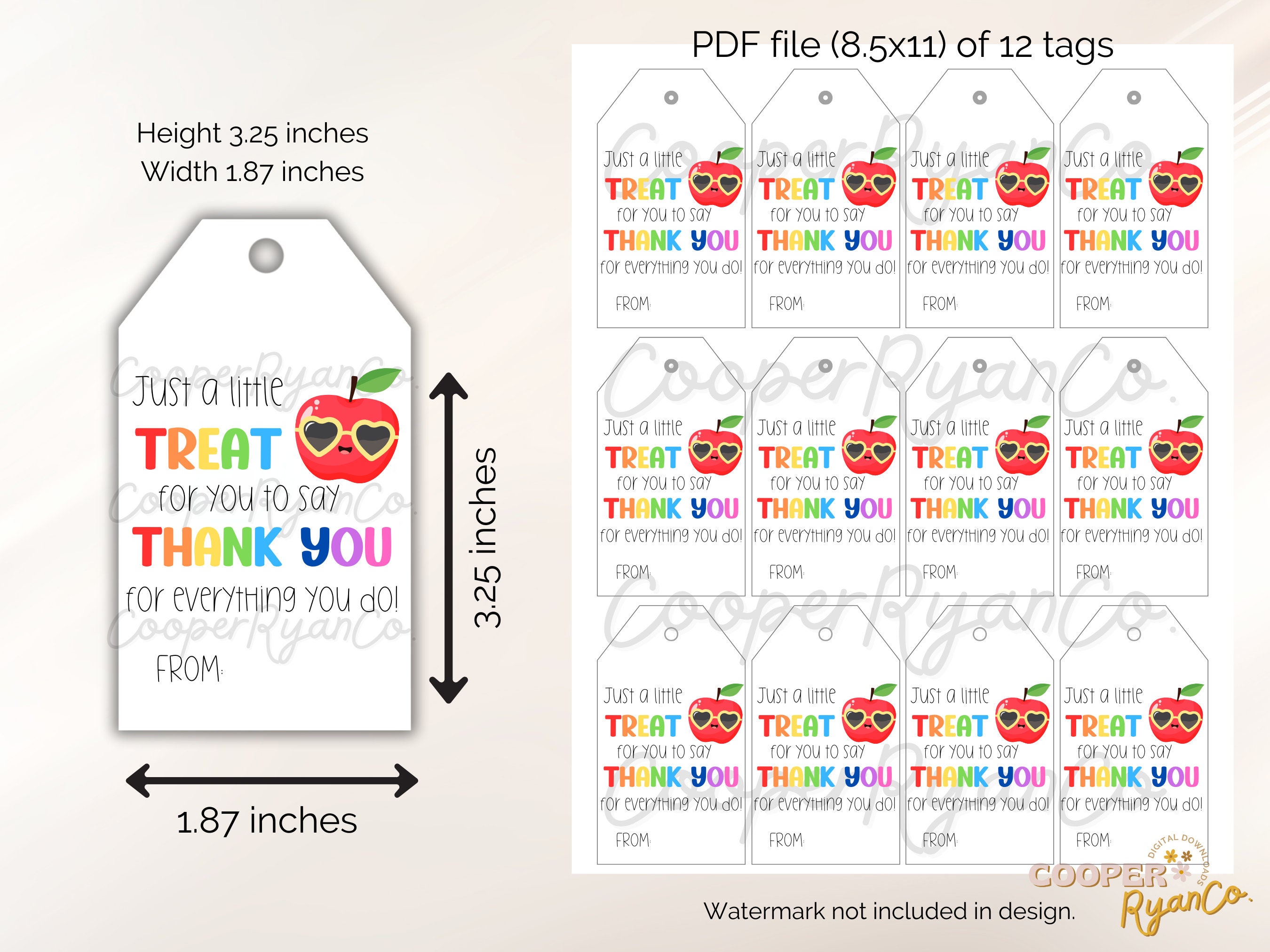 Teacher Thank You Gift Tag, Teacher End Year Gift, Teacher Appreciation ...