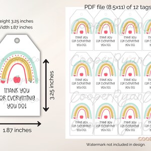 Teacher Thank You Gift Tag, Teacher End Year Gift, Teacher Appreciation ...