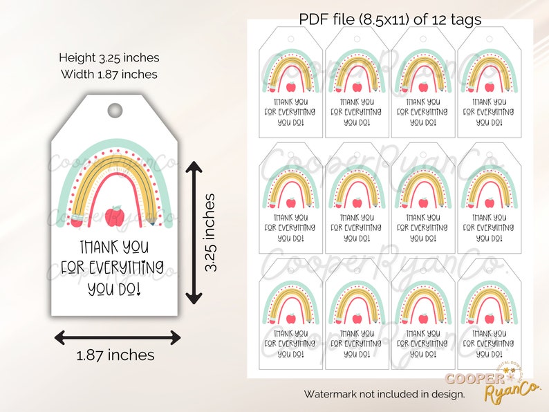 Teacher Thank You Gift Tag, Teacher End Year Gift, Teacher Appreciation ...