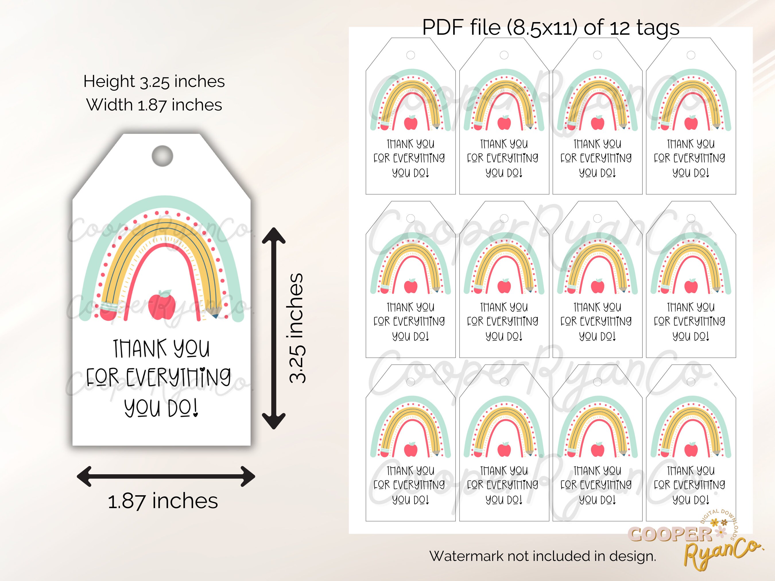 Teacher Thank You Gift Tag, Teacher End Year Gift, Teacher Appreciation ...