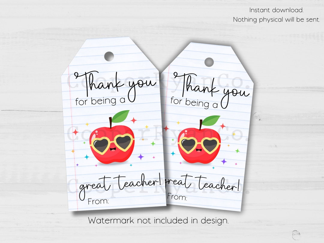 Teacher Appreciation Day Tag, Printable Gift Tags, Teacher Appreciation ...